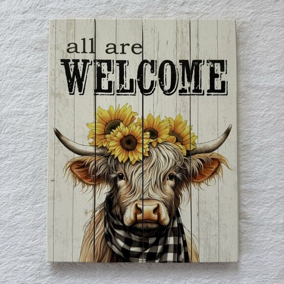Accents | All Are Welcome Highland Cow Pallet Art Hanging Sign Autumn ...